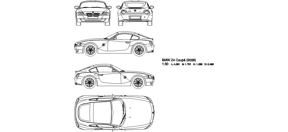 Bmw z4 coupe 2006 - bmw autocad drawing - bmw z4 dwg indir