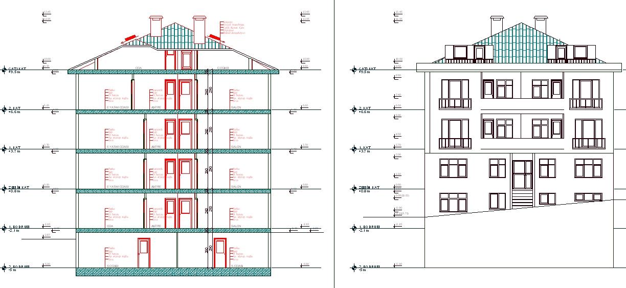 5 katlı apartman projesi - 5 katlı apartman çizimi - 5 katlı apartman planı