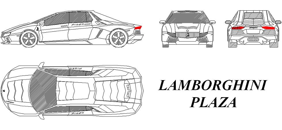 Lamborghini Plaza autocad çizimi - 2d lamborghini plaza dwg